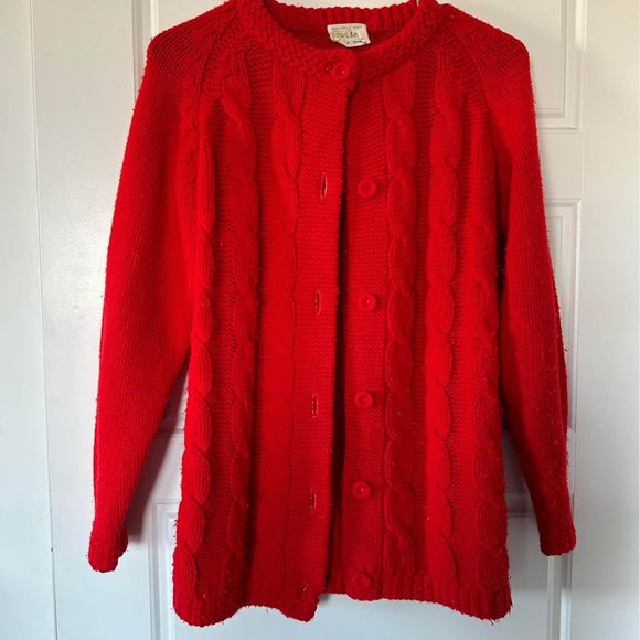 Sweaters | Vintage Red Cable Knit Cardigan | Poshmark